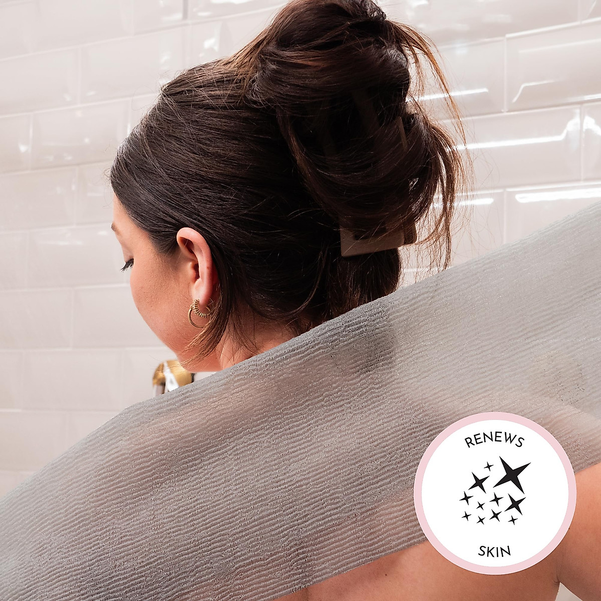 S&T INC. Back Scrubber for Shower, Exfoliating Body Scrubber or Bath Exfoliating Towel for Skin Care, 11.8 Inches x 35.4 Inches, Grey, 3 Pack