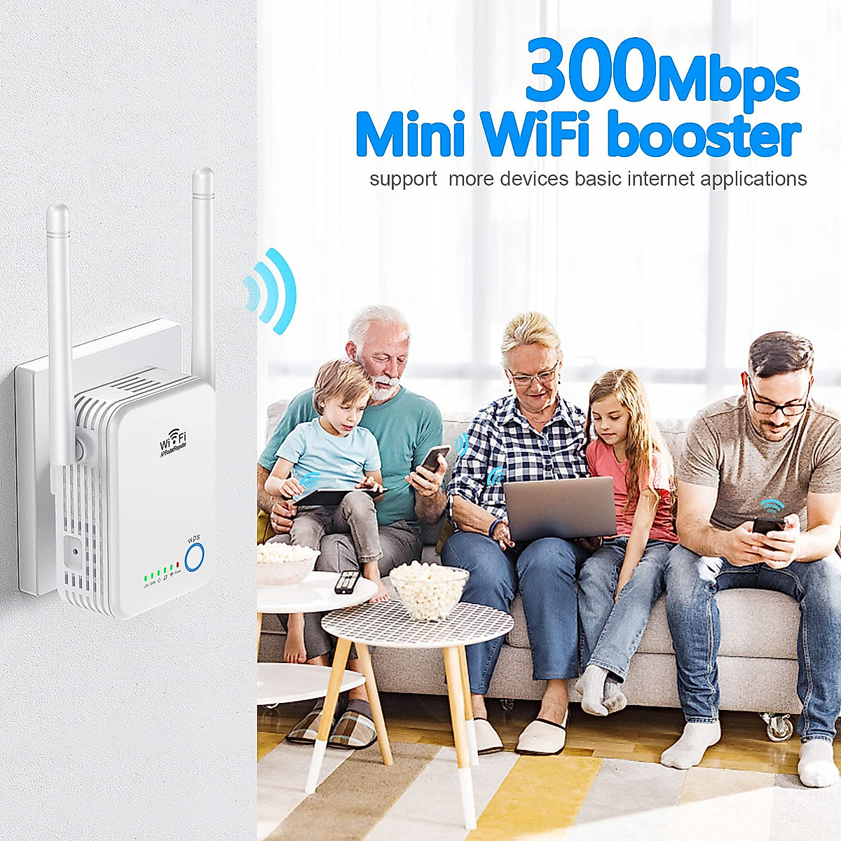 WiFi Extender Signal Booster Up to 2640sq.ft The Newest Generation, 2021 Release Wireless Internet Repeater, Long Range Amplifier with Ethernet Port, Access Point, 1-Tap Setup, Alexa Compatible N300