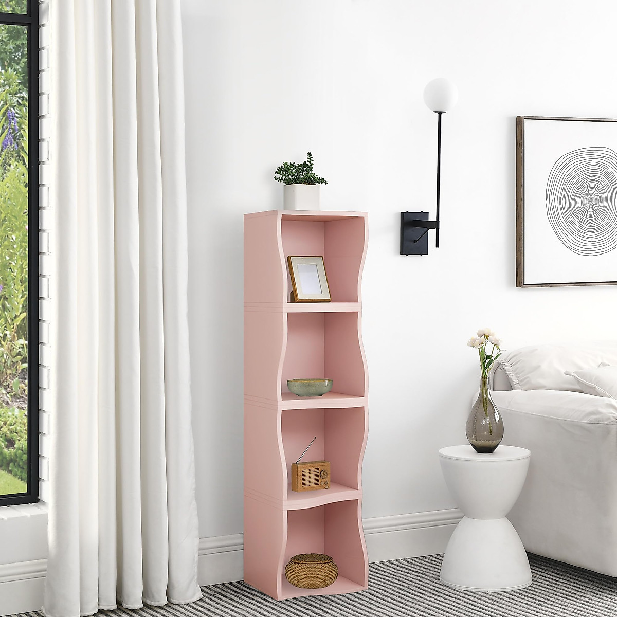 ECLYL Double Layered Independent Storage Rack, Full Circular Color Blocking Bookshelf, Suitable for Home, Office, Living Room, etc (Pink, 2-Layer Storage)