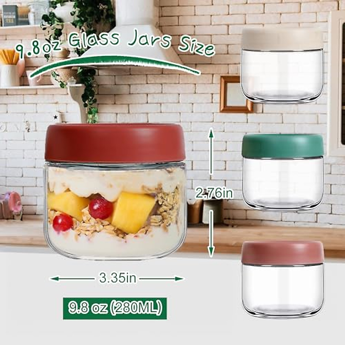 Overnight Oat Jars Containers with Screw Lid Airtight, Salad Dressing,Chia Pudding,Sugar Cane Cubes. Yogurt Storage Containers, Condiment Spice canisters