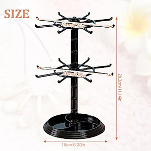 Bracelet Holder Display 2 Tier Rotating Bracelet Display Stand Black with 16 Hooks Multipurpose Adjustable Height Spinning Stable Jewelry Rack with Widened Base & Ring Holder, Keychain Display