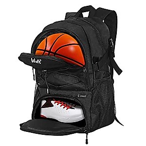 WOLT | Basketball Backpack Large Sports Bag with Separate Ball holder & Shoes compartment, Best for Basketball, Soccer, Volleyball, Swim, Gym, Travel(Black)
