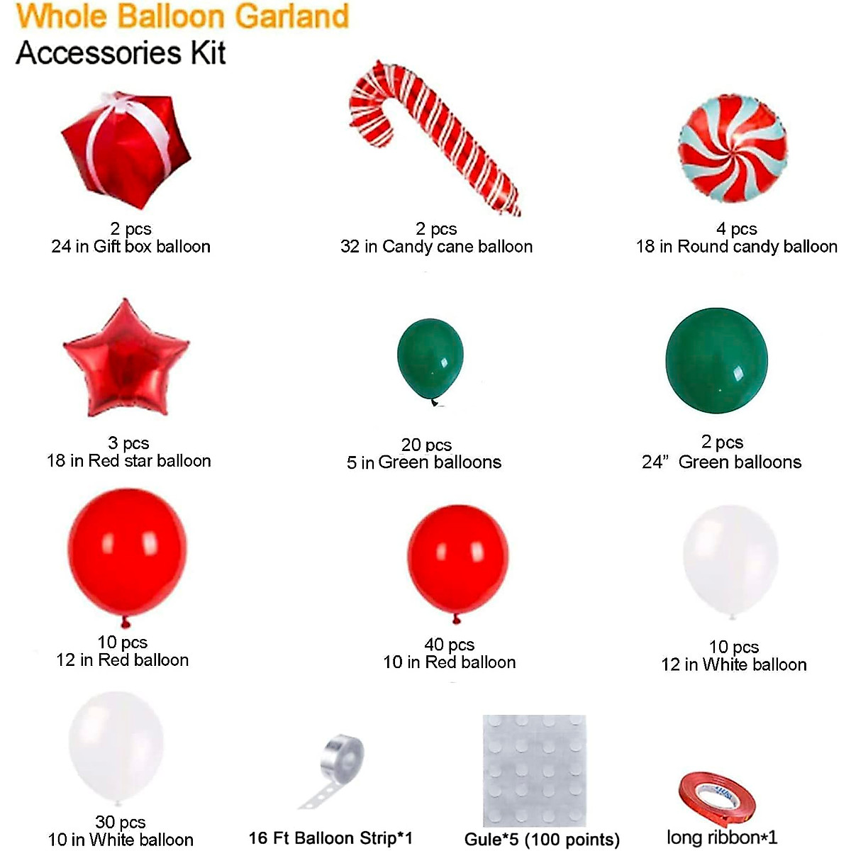 BONROPIN Christmas Balloon Garland Arch kit with Christmas Red White Candy Balloons Gift Box Balloons Red Star Balloons for Xmas Party Decorations