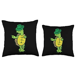 Turtle reptile carapace old Sauropsida Testudines Tortoise Loves Dancing with Hat Throw Pillow, 16x16, Multicolor