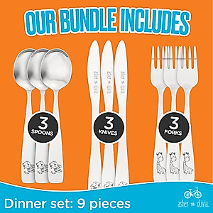 Kids and Toddler Utensils Silverware Set – 9-Piece Toddler Silverware Includes 3 Forks 3 Spoons and 3 Kid-Friendly Knives - kids Metal silverware Flatware Cutlery Set for Preschooler Baby Child