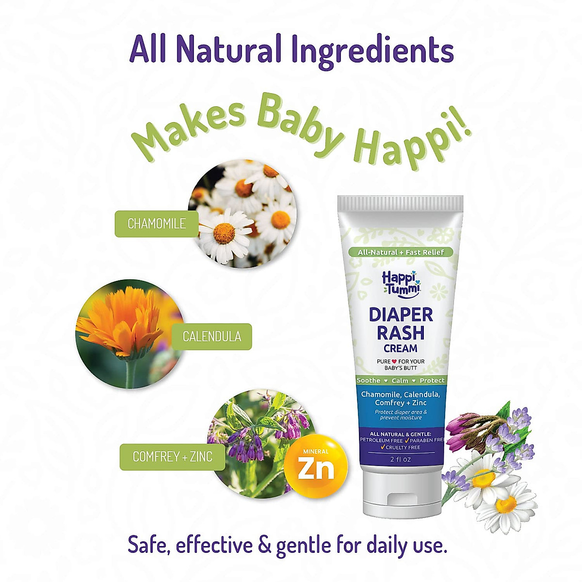 Happi Tummi Natural Colic Relief Belly Band Pink with Natural and Organic Diaper Rash Cream