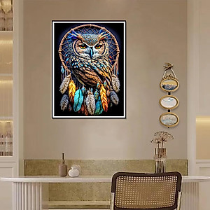 Stalente Diamond Painting Kits for Adults, Owl 5D DIY Diamond Art Kits for Beginners Round Full Drill Diamond Painting for Home Wall Decoration Gift 12×16inch, Dreamcatcher