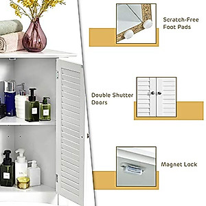 Tangkula Bathroom Corner Cabinet, Storage Cabinet w/Double Shutter Doors & Adjustable Shelf, Freestanding Floor Cabinet for Bathroom Living Room, 13 x 25.5 x 31.5 Inch (White)
