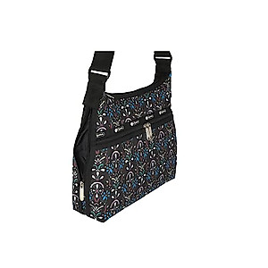 LeSportsac Cloistered Jewels Large Hobo Crossbody Bag, Style 3710/Color E469, Mosaic Art Tiles Designed in Colorful Crest & Flower Motifs, Vibrant Jewel Tones: Ruby, Azure, Emerald