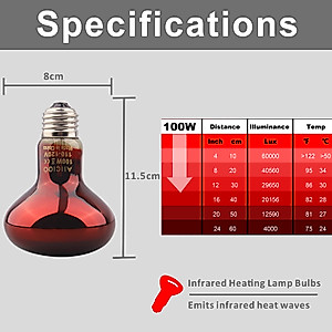 Aiicioo Reptile Red Heat Lamp Bulb - 100W Infrared Basking Spot Light for Breaded Dragon Heat Light Bulb for Gecko Iguana Snake Ball Python Night Time