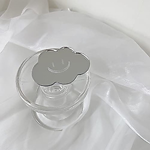 ONLYOU GRIPTOK Phone Grip Korean Grip Tok Simple Cloud Cloud Design Fluffy Mirror Cute Phone Stand Drop Prevention Custom Pair Women's Silver