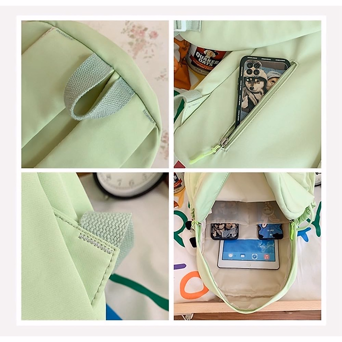 JHTPSLR Preppy Backpack with Plushies Cute Aesthetic Backpack Solid Kawaii Backpack Waterproof Laptop Backpack Casual Daypack (Black)