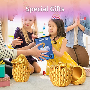 Flavery 3D Printed Easter Dragon Egg- Gold - Surprise Basket Essentials with 12" Flexible Crystal Dragon Inside, Easter Basket Stuffers, 3D Printed Gift Toy, Desk Executive Pet, Figurine Decor
