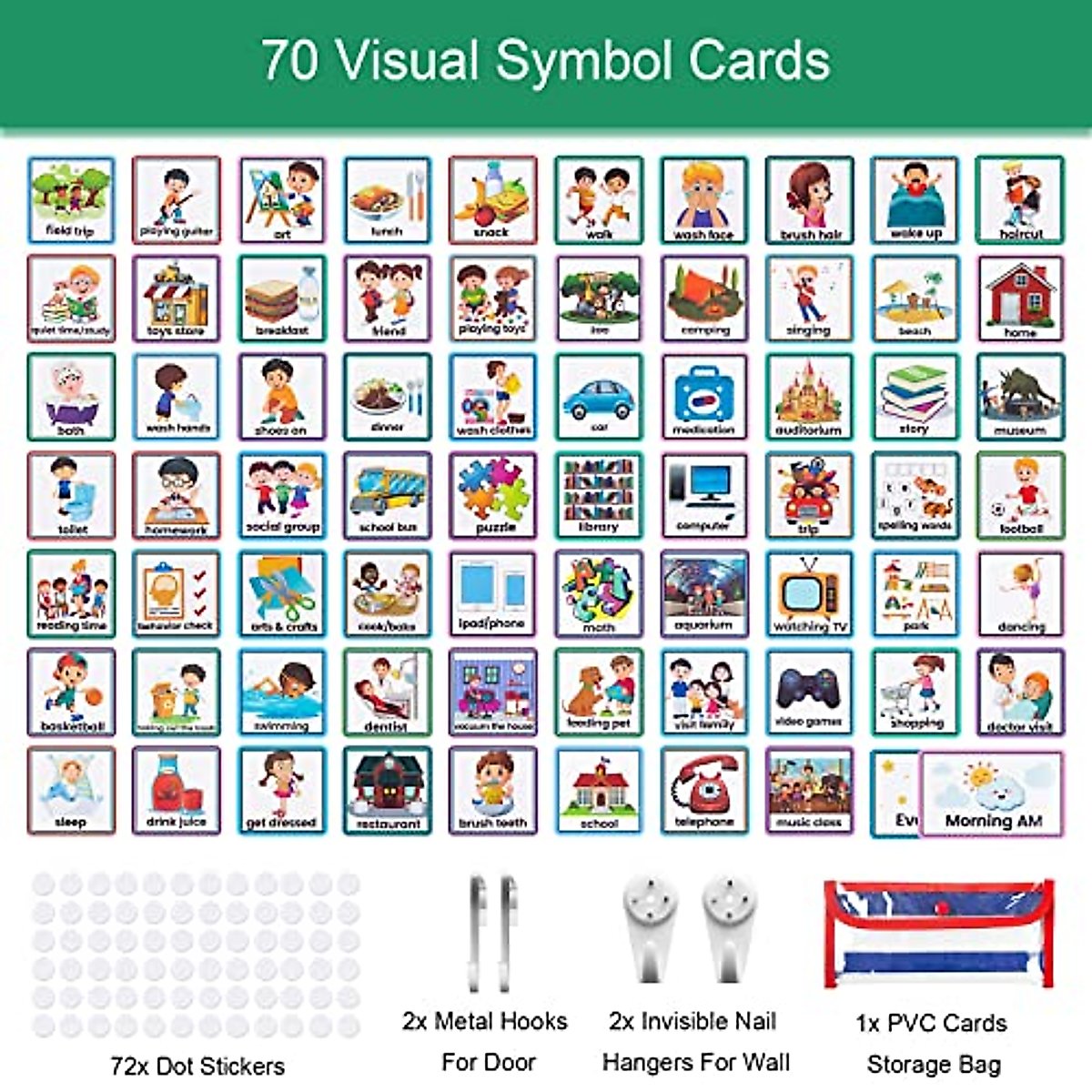 KIKIGOAL Kids Visual Schedule Calendar Chart, 2 in 1 Autism Daily Chore Routine Chart With 70 Cards Autism Learning Materials Kids Visual Behavioral Tool Wall Planner for Home School