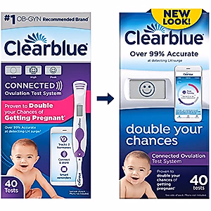 Clearblue Connected Ovulation Test System featuring Bluetooth connectivity and Advanced Ovulation Tests with digital results, 40 ovulation tests