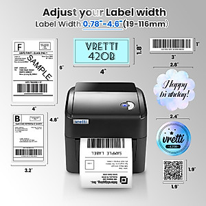 vretti Thermal Label Printer, 4x6 Thermal Shipping Label Printer for Shipping Packages and Small Business, 152mm/s Desktop Barcode Printer Machine for Amazon Ebay Etsy Shopify on Windows& Mac