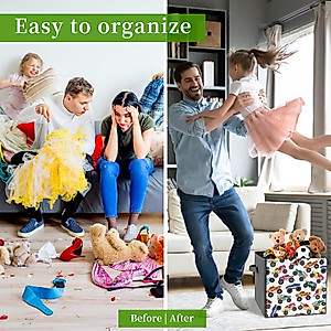 DamTma Storage Cubes Color Monster Trucks 11 Inch Cube Storage Bin with Handles Cartoon Car Fabric Collapsible Cube Baskets for Shelf Toys Clothing Books