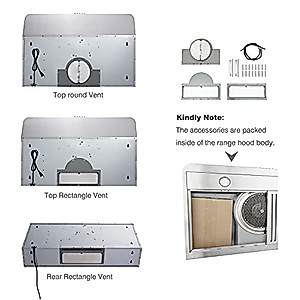 EVERKITCH Range Hood 30inch Under Cabinet, Stainless Steel Kitchen Stove Vent Hood, with Permanent stainless steel Filters