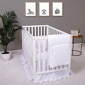Trend Lab Simply White 3 Piece Crib Bedding Set, Sewn with Elegant Ruching, includes Quilt, Fitted Crib Sheet and Skirt