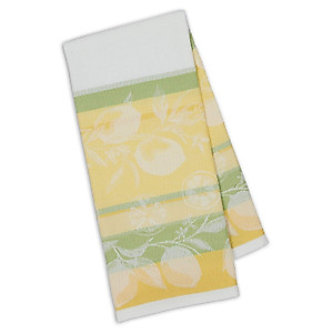 Loving Home Classic Cotton Flat Waffle Weave Lemon with Blossom Yellow Striped Dishtowel Set of 2 Tea Towels