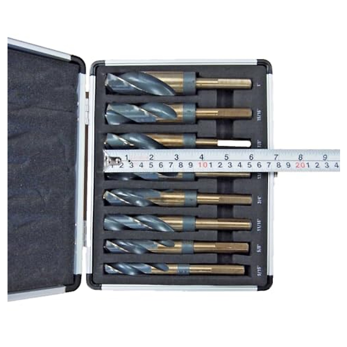 Hoteche 8PC HSS Cobalt Silver & Deming Drill Bits Set, Large Size 9/16" to 1", Reduced 1/2" Shank