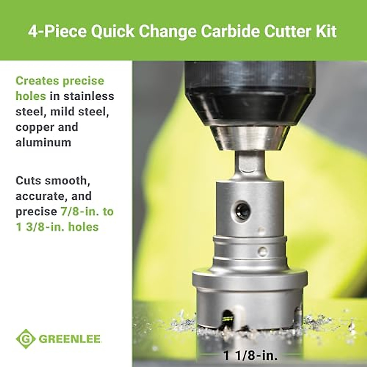 Greenlee 655 4-Piece Quick Change Carbide-Tipped Hole Cutter Set, 7/8" - 1-3/8"