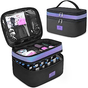 MATEIN Nail Polish Carrying Case, Womens Fingernail Polish Travel Organizer with Handle Holds 30 Bottles, Water Resistant Double Layer Holder Storage Bag for Manicure Accessories, Nail Supply, Black