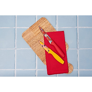 DURA LIVING 2-Piece Colorful Citrus Kitchen Knife Set - Nonstick Stainless Steel Ultra Sharp 5 Inch Utility, 3.5 Inch Paring Multipurpose Cooking Knives With Matching Sheaths