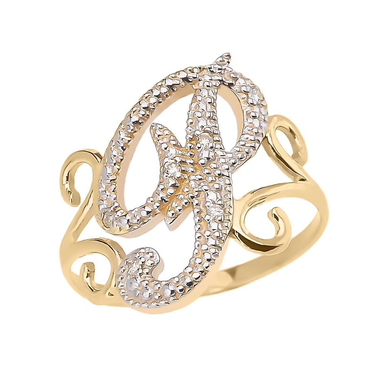 Initial Rings 10k Yellow Gold Modern Cursive P Diamond (Size 9.5)