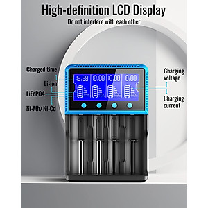 18650 Battery Charger, Keenstone Smart Universal Charger LCD Display for Rechargeable Batteries Ni-MH Ni-Cd AA AAA Li-ion LiFePO4 IMR 10440 14500 16340 RCR123A 26650