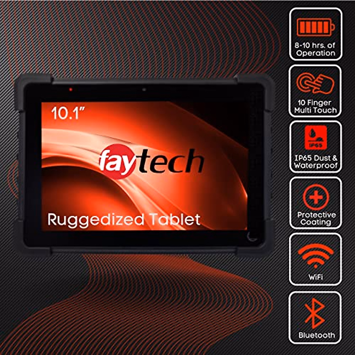 faytech 10.1" Rugged Industrial IP65 Waterproof PC Tablet Windows 10 Pre-Installed, N4200 Quad-Core CPU, 6GB RAM+128GB eMMC, Integrated W-LAN, Bluetooth 5.2, Rechargeable 7.4V/7000mAh Battery