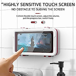 ANGVOG Waterproof Shower Phone Holder, 360° Rotation Anti-Fog Touch Screen Wall Mount Phone Stand for Bathroom Bathtub Kitchen Compatible with Under 6.8 Inch Cell Phones