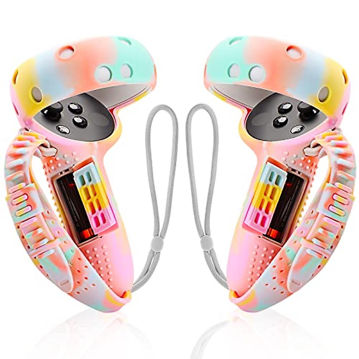 HASALASO Controller Grips Cover Accessories Compatible with Oculus Quest 2 with Battery Opening for Big Hands (Colorful)