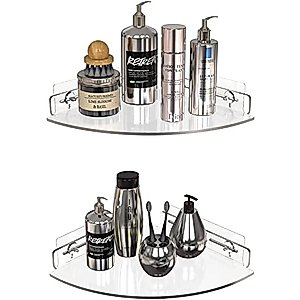 GeekDigg 2 Pack Corner Shower Caddy, Transparent Acrylic Shower Shelves, Wall Mounted No Drilling Traceless Adhesive Bathroom Storage Organizer for Living Room, Toilet and Kitchen