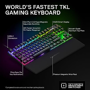 SteelSeries Apex Pro TKL HyperMagnetic Gaming Keyboard - World's Fastest Keyboard - Adjustable Actuation - Esports Tenkeyless - OLED Screen - RGB - PBT Keycaps - USB-C - 2023 Edition,Black
