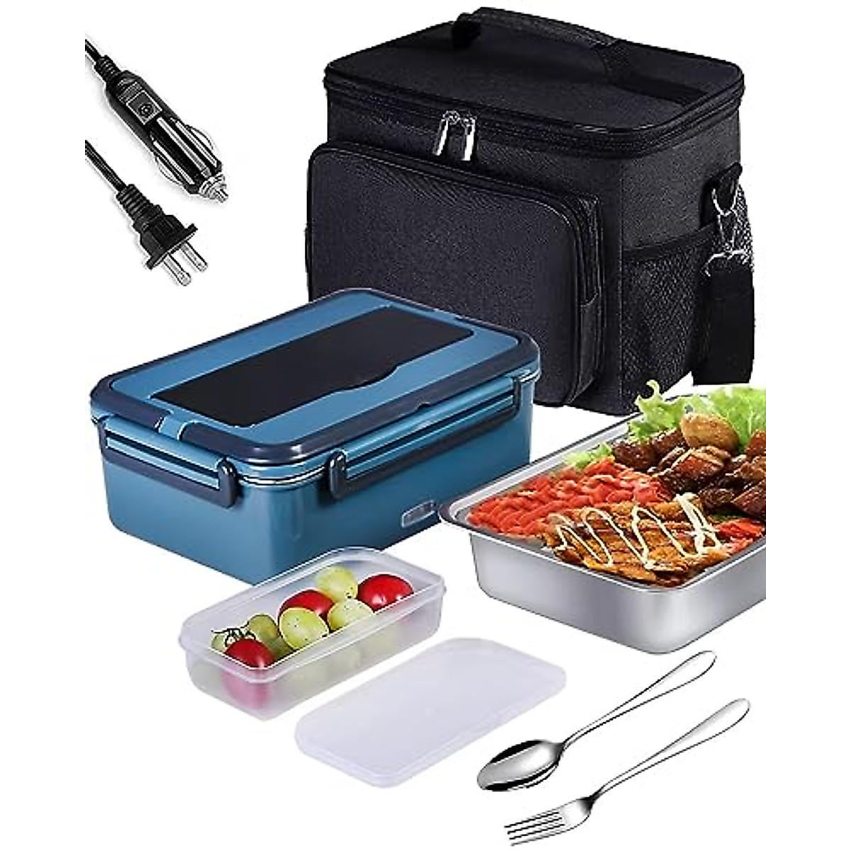 Rhudaky Electric Lunch Box (60 oz & 75W) Food Heater, 3 in 1 Heated Boxes for Adults,Portable Warmer -Self Heating Work/Car/Truck with Large Insulated Bag