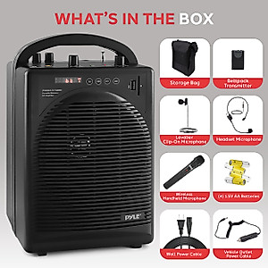 Pyle Portable Outdoor PA Speaker Amplifier System & Microphone Set with Bluetooth Wireless Streaming, Rechargeable Battery - Works with Mobile Phone, Tablet, PC, Laptop, MP3 Player - PWMA1216BM, BLACK