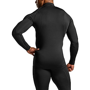 TSLA Men's UPF 50+ Mock Long Sleeve Compression Shirts, Athletic Workout Shirt, Base Layer for Water Sports, Athletic Mockneck Black, Small