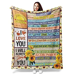 Love Letter to My Daughter Blanket, Gifts for Daughters from Mom, You are My Sunshine Throw Blanket for Daughter Birthday Anniversary, Sunflower Super Soft Fleece Blankets for Bed Travel 50x60inch