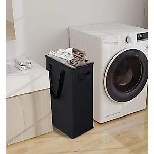 HMFULE Narrow Laundry Basket, Slim Laundry Hamper with Handle，Portable Storage Hamper 48L Foldable for Laundry Room, Dorm and Bedroom (Black)