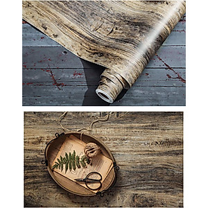 PoetryHome Self Adhesive Distressed Wood Grain Wall Paper for Cabinets Countertop Table Desk Furniture Removable Shelf Liner Wallpaper 15.7x98 Inches