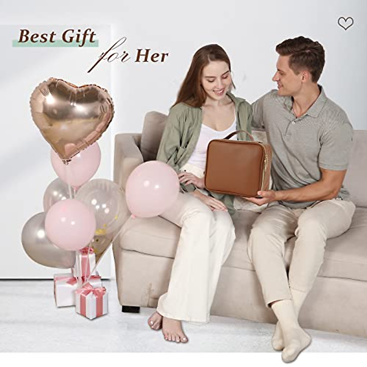 Adazzo Makeup Bag Set, Make up Bag Organzier for Women, Large 3Pcs Cosmetic Bag Sets for Travel, Makeup Artist, Nail Art, Toiletry Bags with 2 Makeup Pouch for Purse, Brown