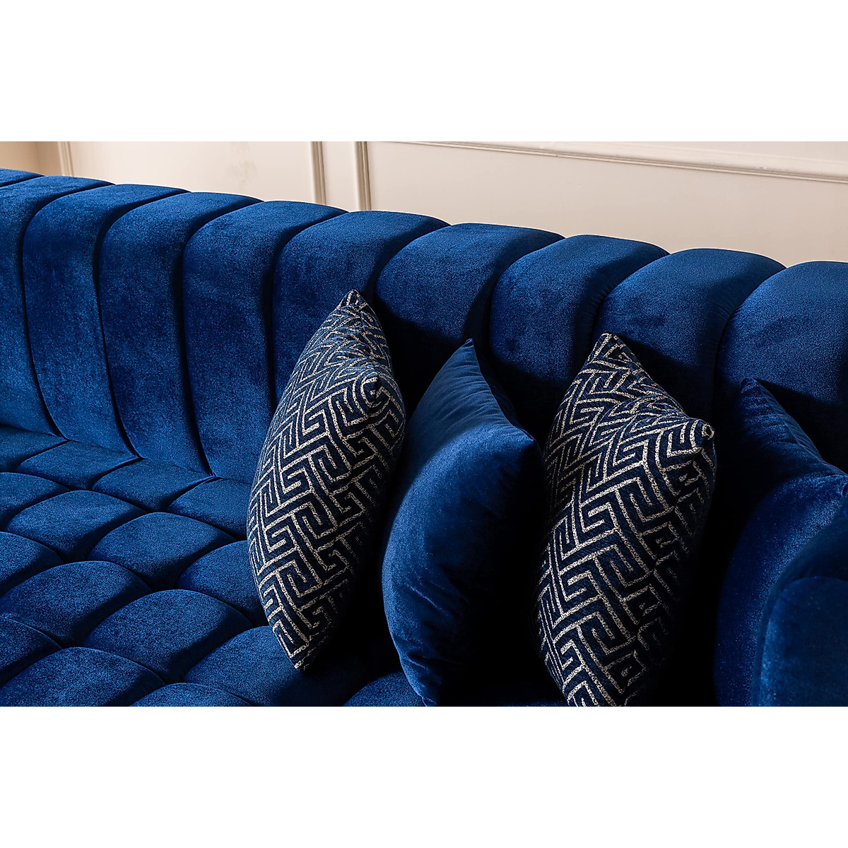 STAFFORA Sectional Sofa, Double Chaise Oversized U Shaped Couch, Ariana 7 Seater Velvet Sofa for Living Room (Blue)