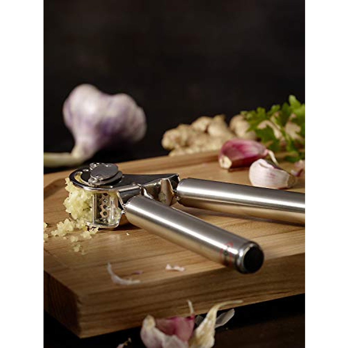 Rösle Stainless Steel Mincing Garlic / Ginger Press with Scraper, 9-inch