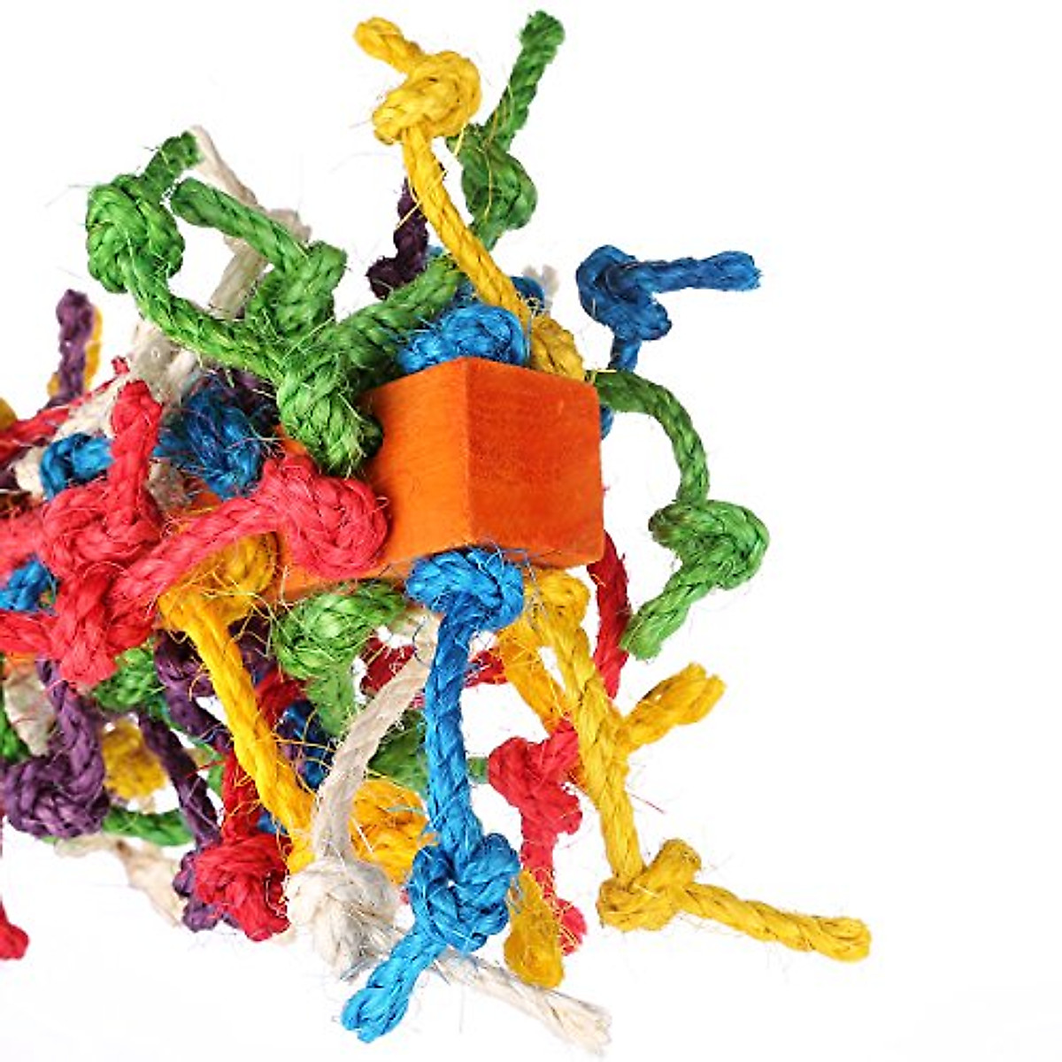 Bvanki Bird Toy, Colorful Knots Block Chewing Toy, Bird Climbing Hanging Toy, Large Parrot Cage Toys, Preening Toy with Natural Food Coloring (Large)