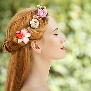 Canlierr 20 Pcs Women's Bohemian Orchid Flower Hair Clips - Multicolor Alligator and Big Double Hair Pins (Modern Colors, Stylish Style)