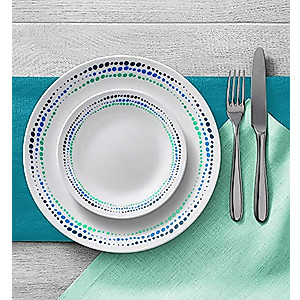 Corelle Vitrelle 18-Piece Service for 6 Dinnerware Set, Triple Layer Glass and Chip Resistant, Lightweight Round Plates and Bowls Set, Ocean Blue