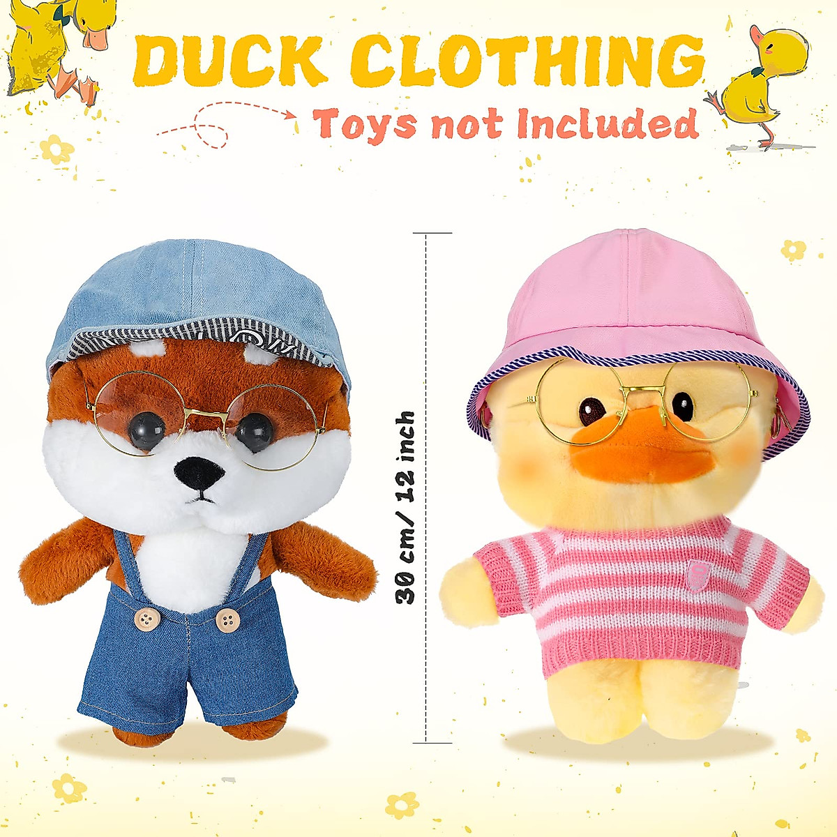 6 Pcs 12 Inch Duck Stuffed Animals Clothes Duck Clothes Accessories Include Cute Clothes Glasses Hat Kawaii Plush Doll Clothes for Ducks Dress up DIY Gift(Lovely Style)