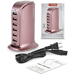 Aduro 40W 6-Port USB Desktop Charging Station Hub Wall Charger for iPhone iPad Tablets Smartphones with Smart Flow (Rose Gold)