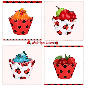 48 Pieces Ladybug Pattern Cupcake Wrappers Ladybug Cake Wrappers Reversible Dot Cake Wrappers Scalloped Cake Holder Wraps Small Cake Wrappers for Kids Birthday Party Baby Shower Baking Accessories